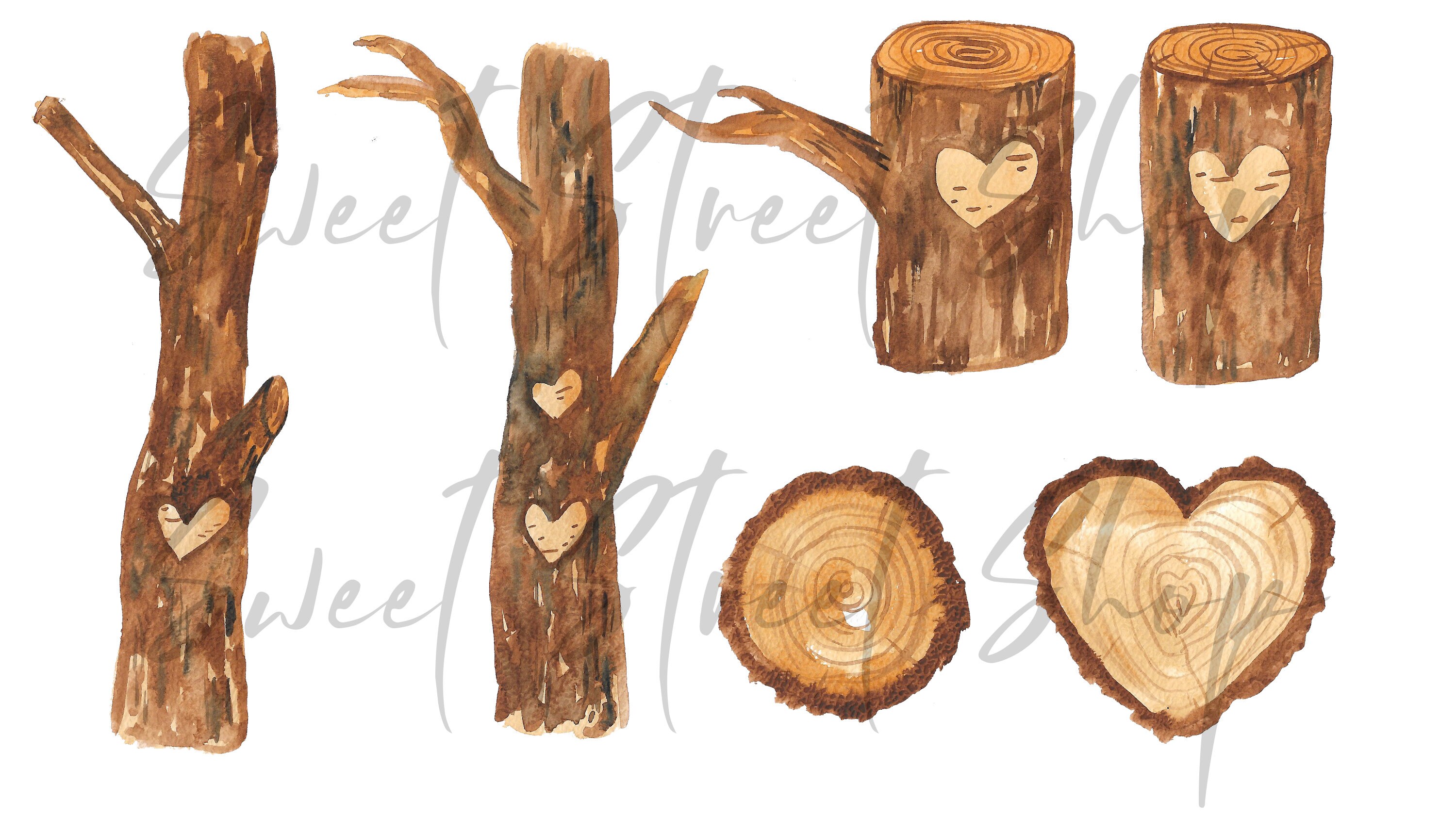 Heart Trees Clip Art Watercolor Handpainted Digital Clipart - Etsy