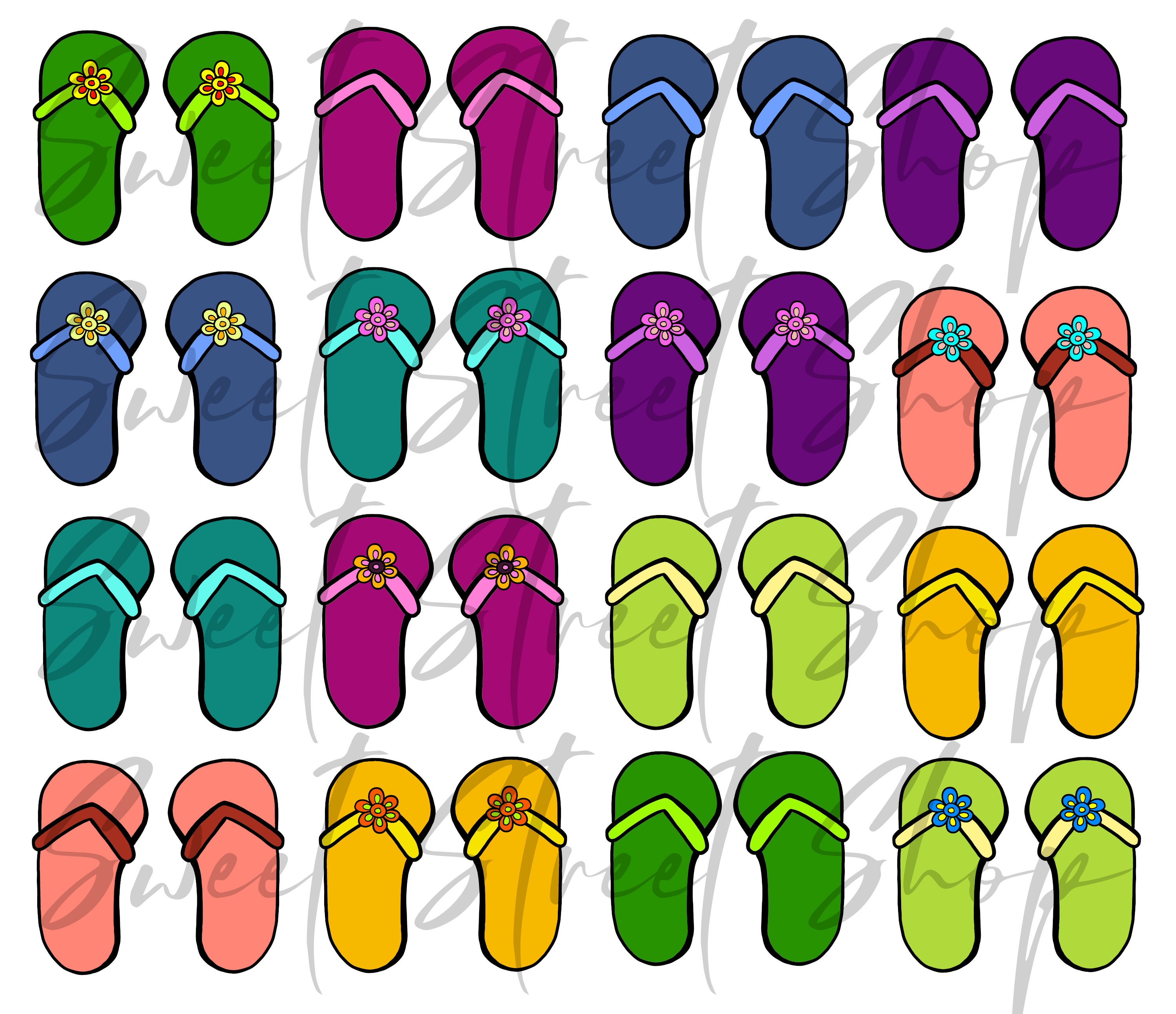 Flip Flops Sun Clip Art Watercolor Handpainted Digital Shoes - Etsy