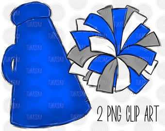 Football Cheer Poms Megaphone Blue Gold Yellow Dots Digital Download ...