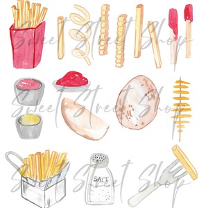 French Fries Watercolor Handpainted Digital Clip Art Clipart Chips Fast ...