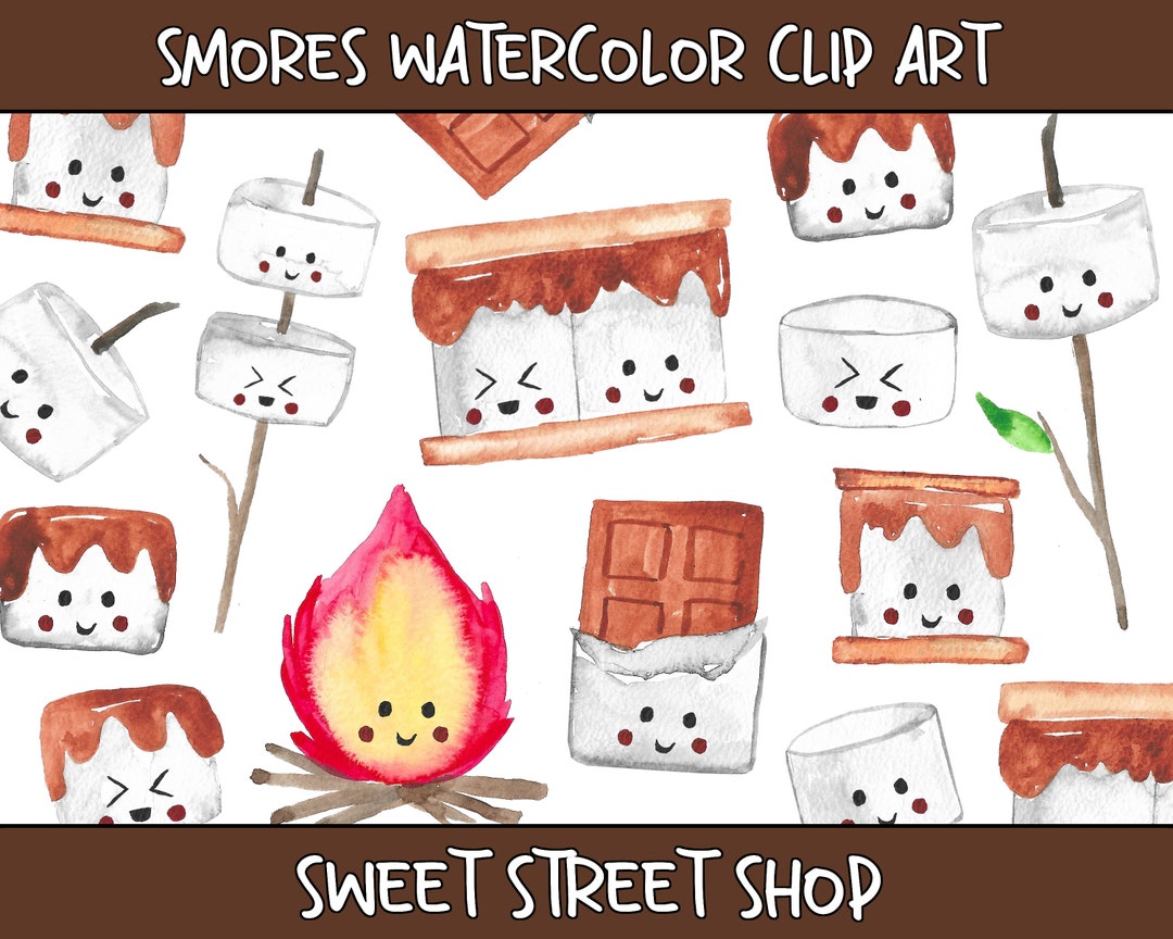 Cute Smores Watercolor Handpainted Digital Clipart Camping - Etsy