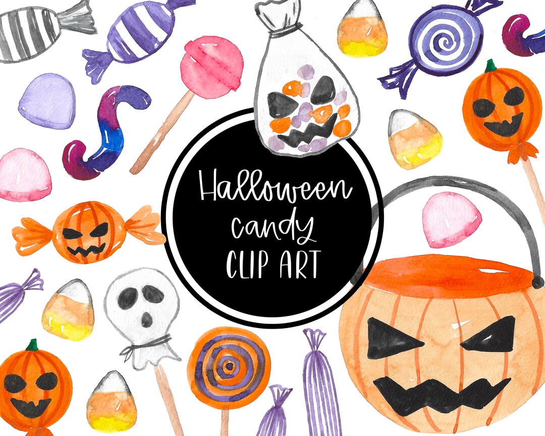 Halloween Candy Pumpkin Clip Art Watercolor Digital Clipart - Etsy
