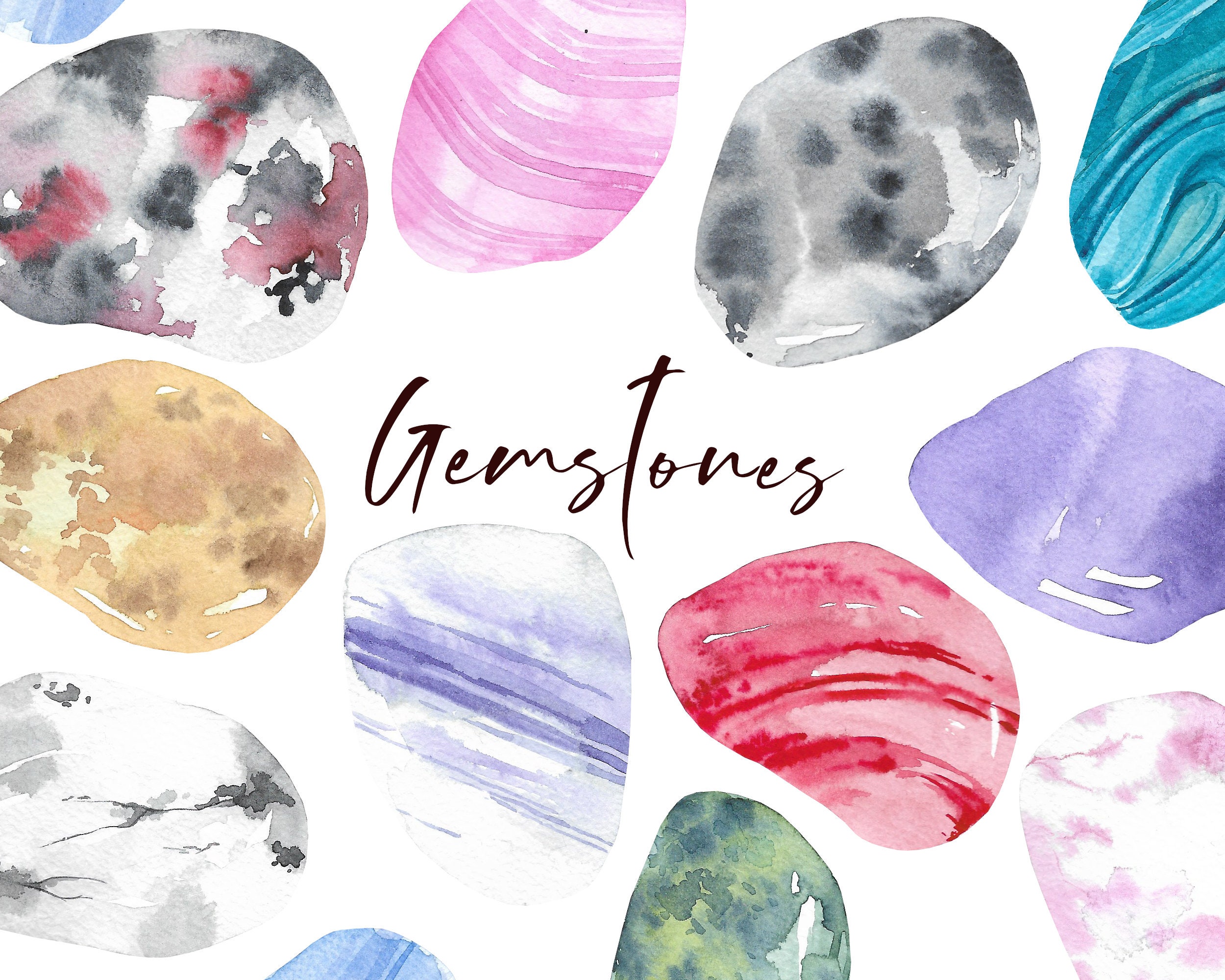 Gemstones Clip Art Watercolor Handpainted Digital Clipart Rocks ...