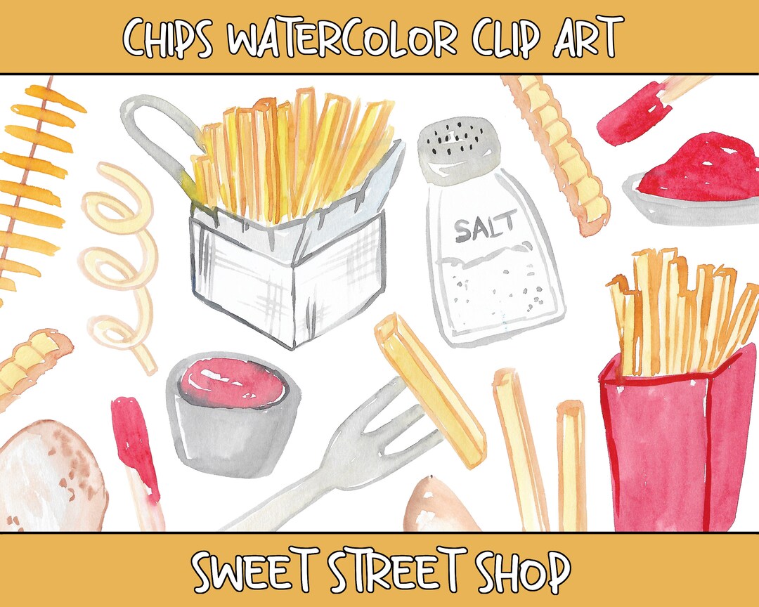 French Fries Watercolor Handpainted Digital Clipart Chips Fast - Etsy