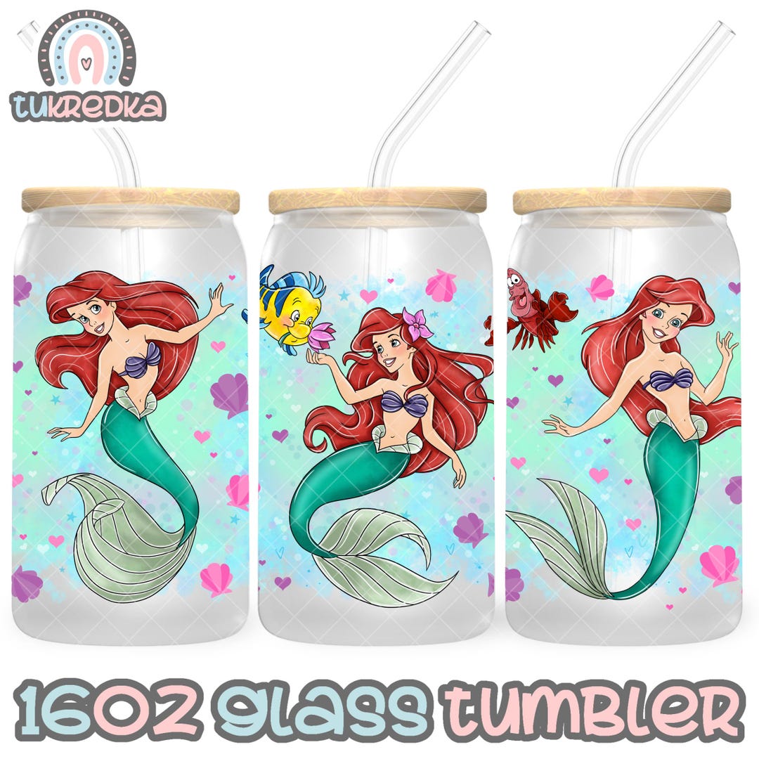 Princess Ariel Cup PNG File DIGITAL DOWNLOAD 16oz Glass Tumbler Design ...
