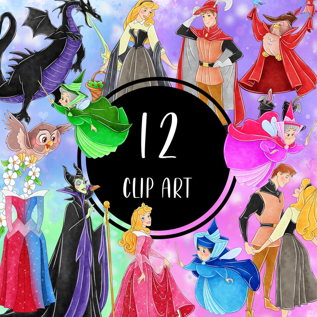 Set of Princess Aurora Clip Art, Sleeping Beauty PNG Clipart, Cartoon ...
