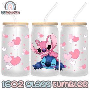 Stitch and Angel Cup PNG File DIGITAL DOWNLOAD 16oz Glass Tumbler ...