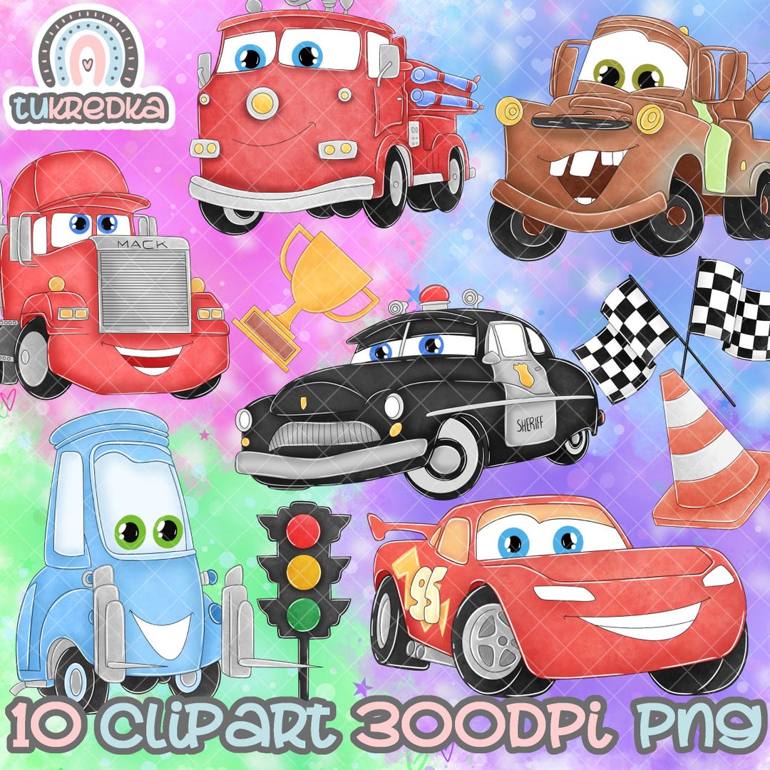 Set of Lightning Mcqueen Cars Clip Art PNG, Cartoon Sublimation PNG ...