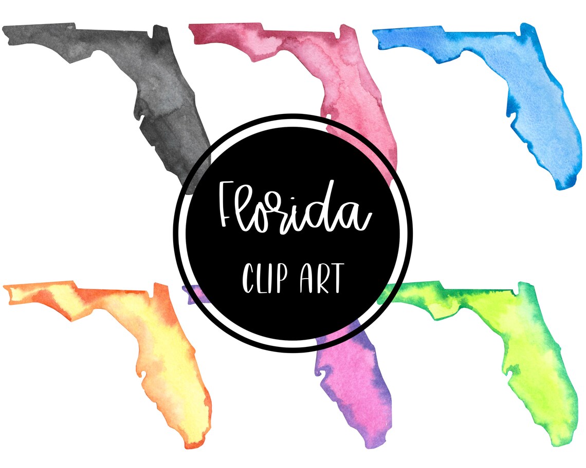 Florida Watercolor Handpainted Digital Clipart Map State Clip - Etsy
