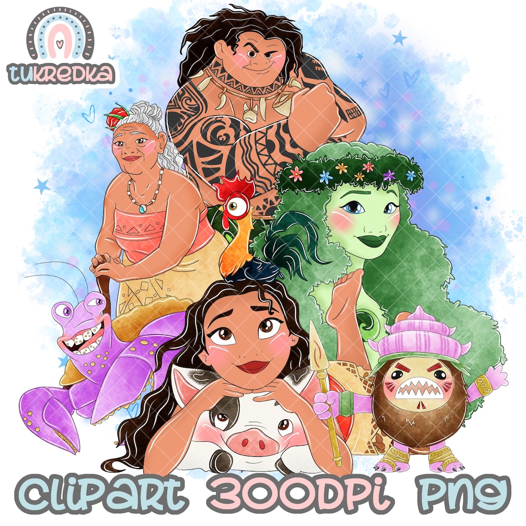 Princess Moana Maui Hei Hei Kakamora Pua Clip Art Sublimation PNG ...