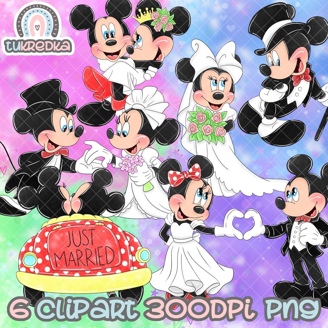 Set of Mickey and Minnie Mouse Wedding Day Clipart, PNG Clip Art ...