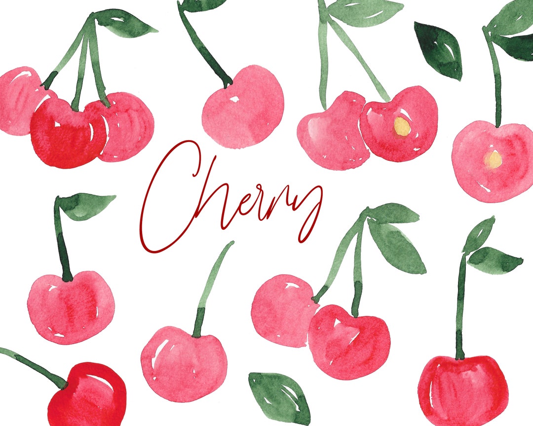 Cherry Watercolor Handpainted Digital Clipart Fruit Cherries - Etsy