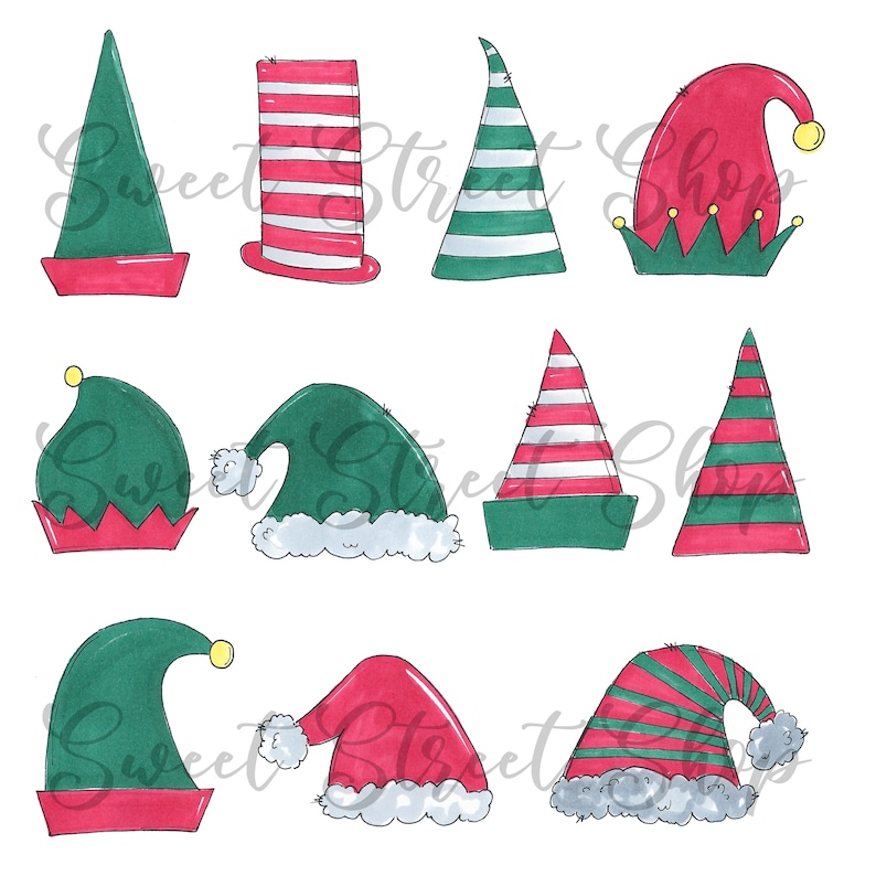 Christmas Hats Clip Art Handpainted Digital Santa Hats Clipart Winter ...
