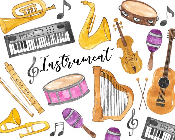 Instrument Music Notes Watercolor Handpainted Digital Clipart - Etsy