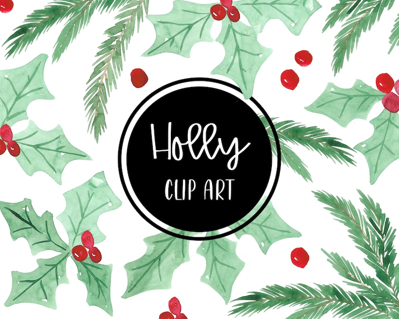 Holly Christmas Clip Art Watercolor Handpainted Digital - Etsy