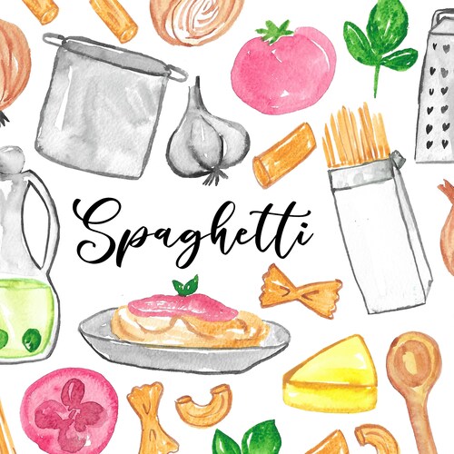 Watercolor Pasta Clipart Noodle Graphics Digital Download - Etsy