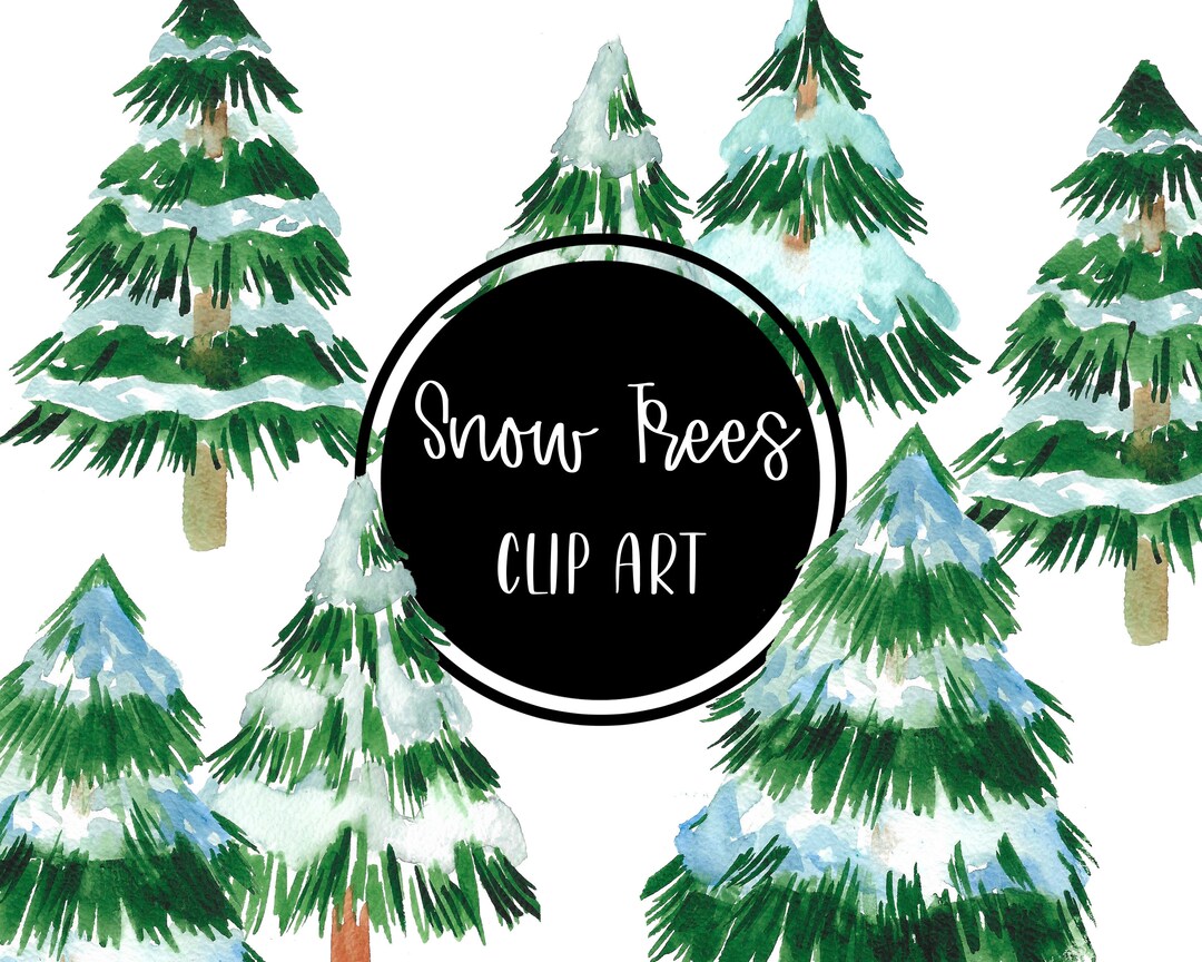Pine Fir Trees Clip Art Watercolor Digital Clipart Christmas Snow Trees ...