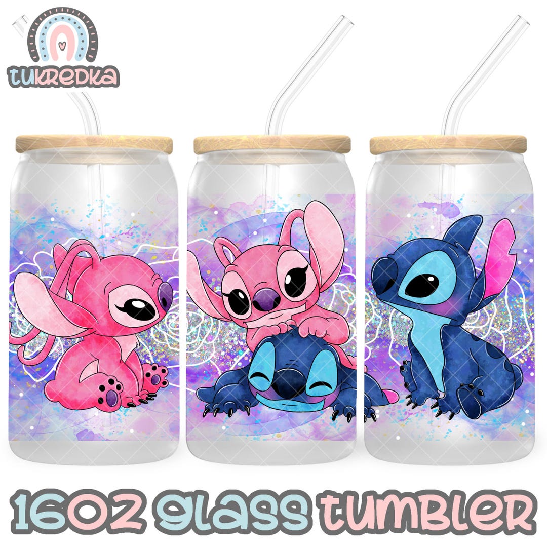 Stitch and Angel Cup PNG File DIGITAL DOWNLOAD 16oz Glass Tumbler ...