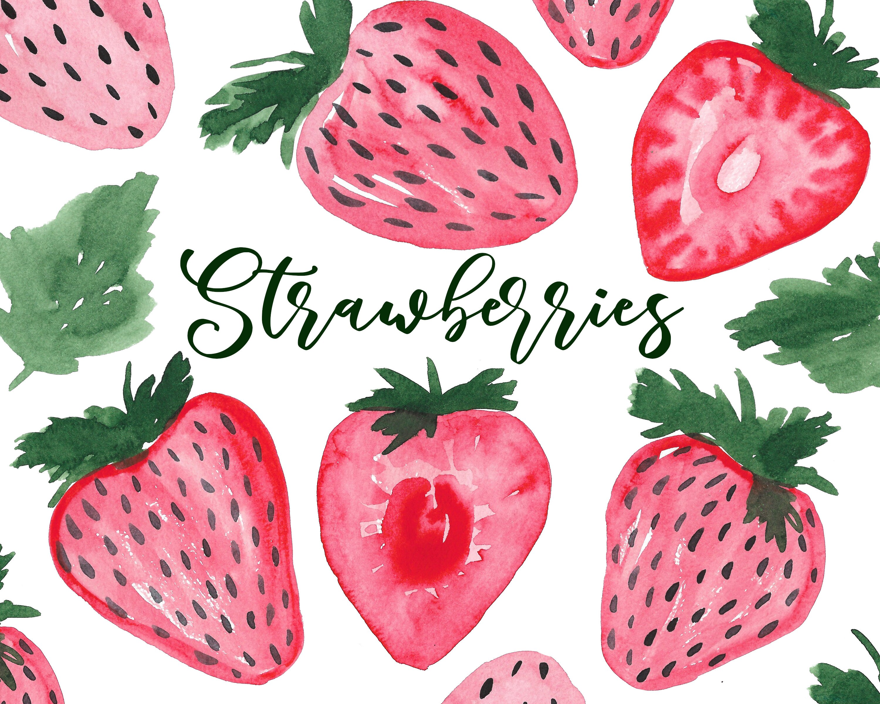Strawberry Watercolor Handpainted Digital Clipart Fruit | Etsy