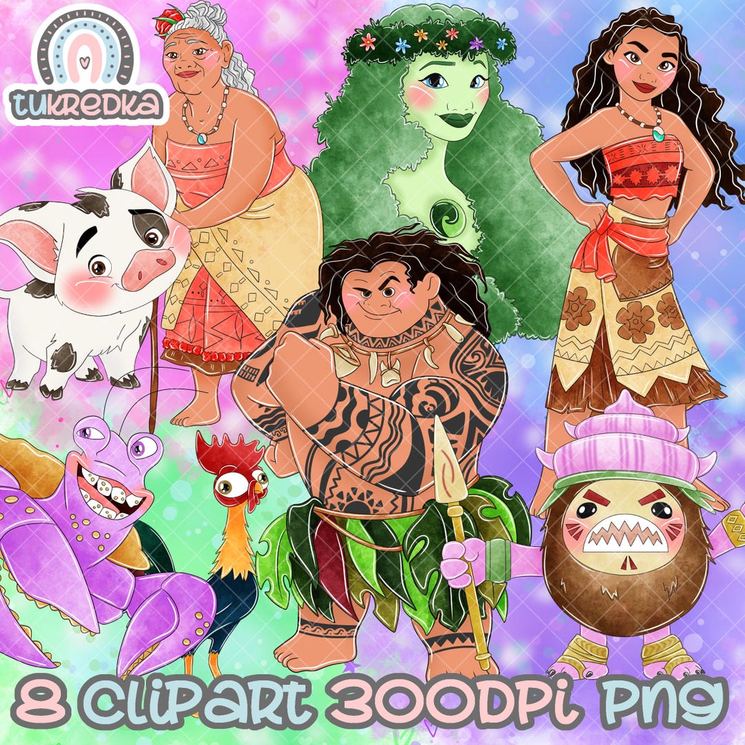 Set of Princess Moana Maui Heihei Clipart Sublimation PNG, Vaiana ...