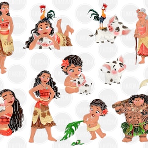 Set of Princess Moana Maui Heihei Clipart Sublimation PNG, Vaiana ...