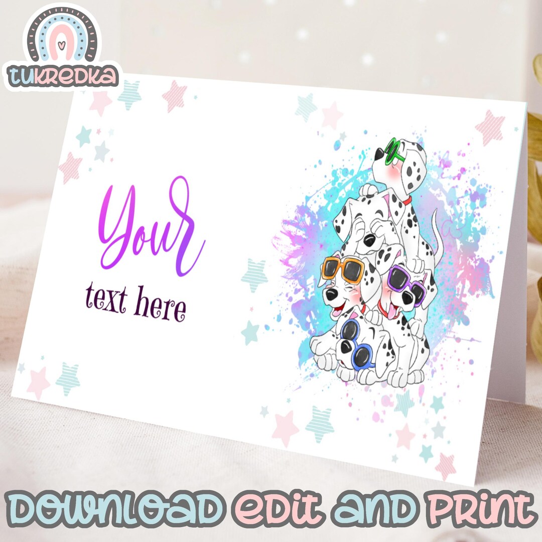 Birthday Editable Food Tags Buffet Label Tent 101 Dalmatians Dog ...