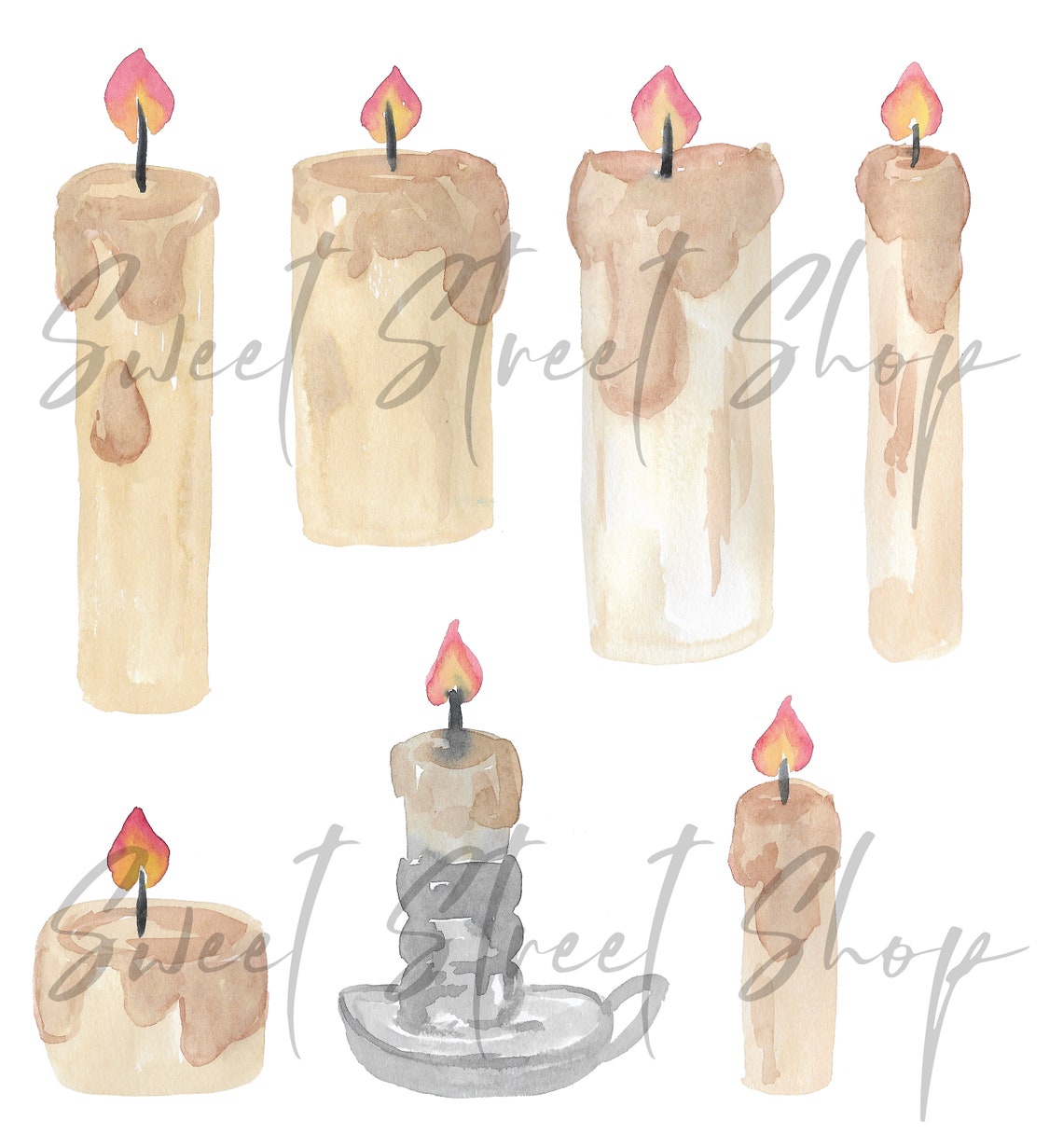 Candles Candle Clip Art Watercolor Digital Clipart Light Lighting ...