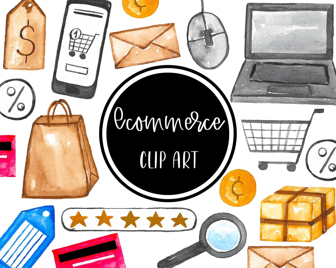 Ecommerce Clip Art Shopping Technology Clipart Watercolor Handpainted ...