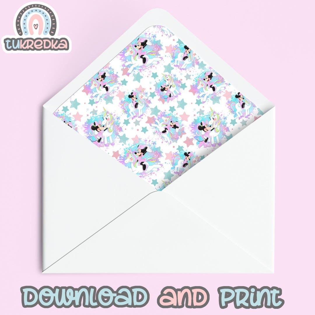 Envelope Liner Minnie Mouse Unicorn, Mickey Mouse Kids Party Rainbow ...