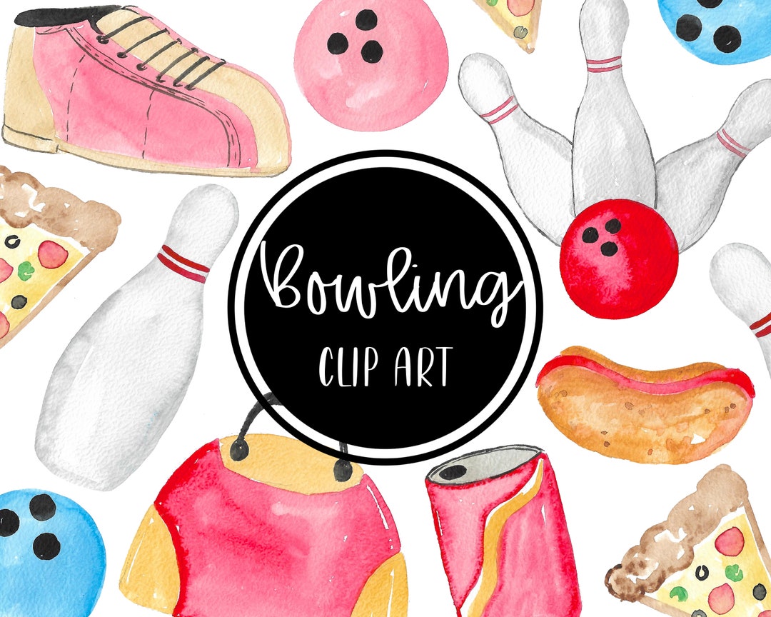 Bowling Clip Art Watercolor Handpainted Digital Clipart Sports Download ...
