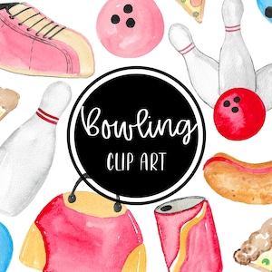 Bowling Clip Art Watercolor Handpainted Digital Clipart Sports Download ...