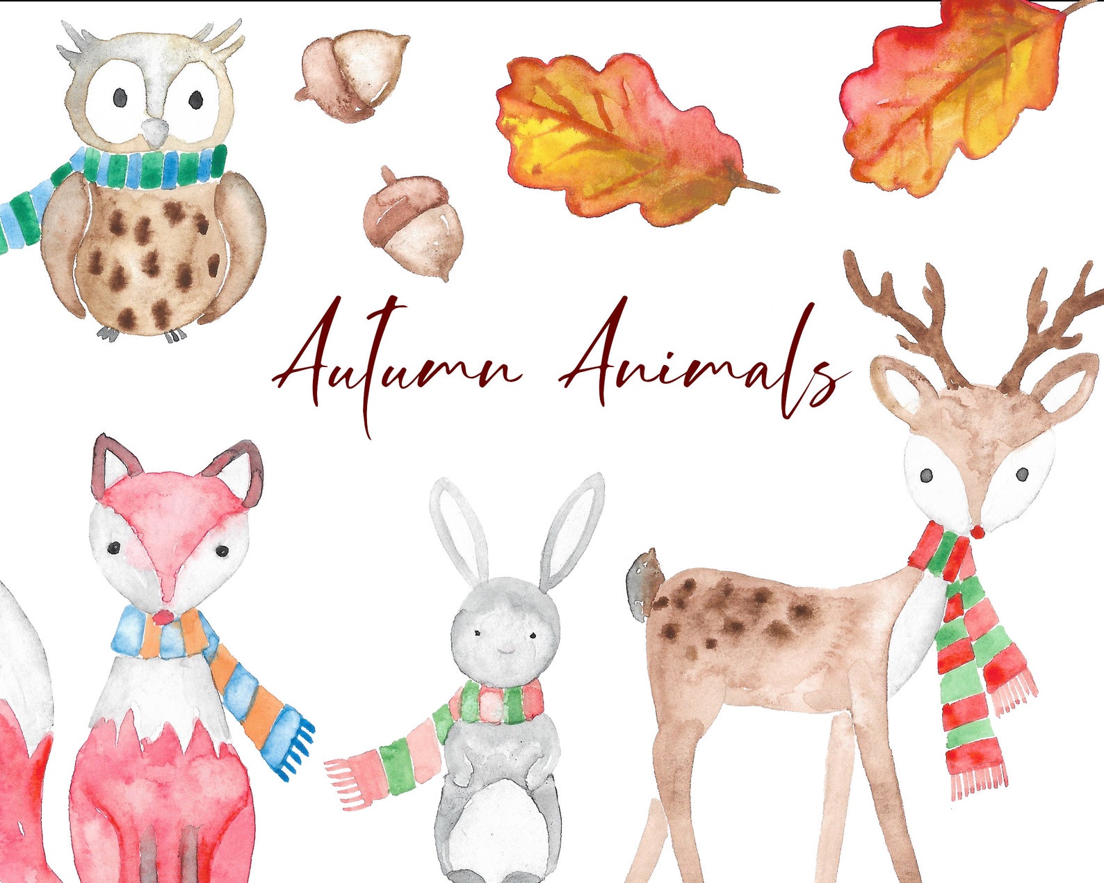 Animal Autumn Watercolor Handpainted Animals Print Digital - Etsy