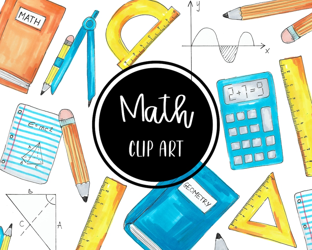 Math Back to School Clip Art Handpainted Digital Clipart Planner Book ...