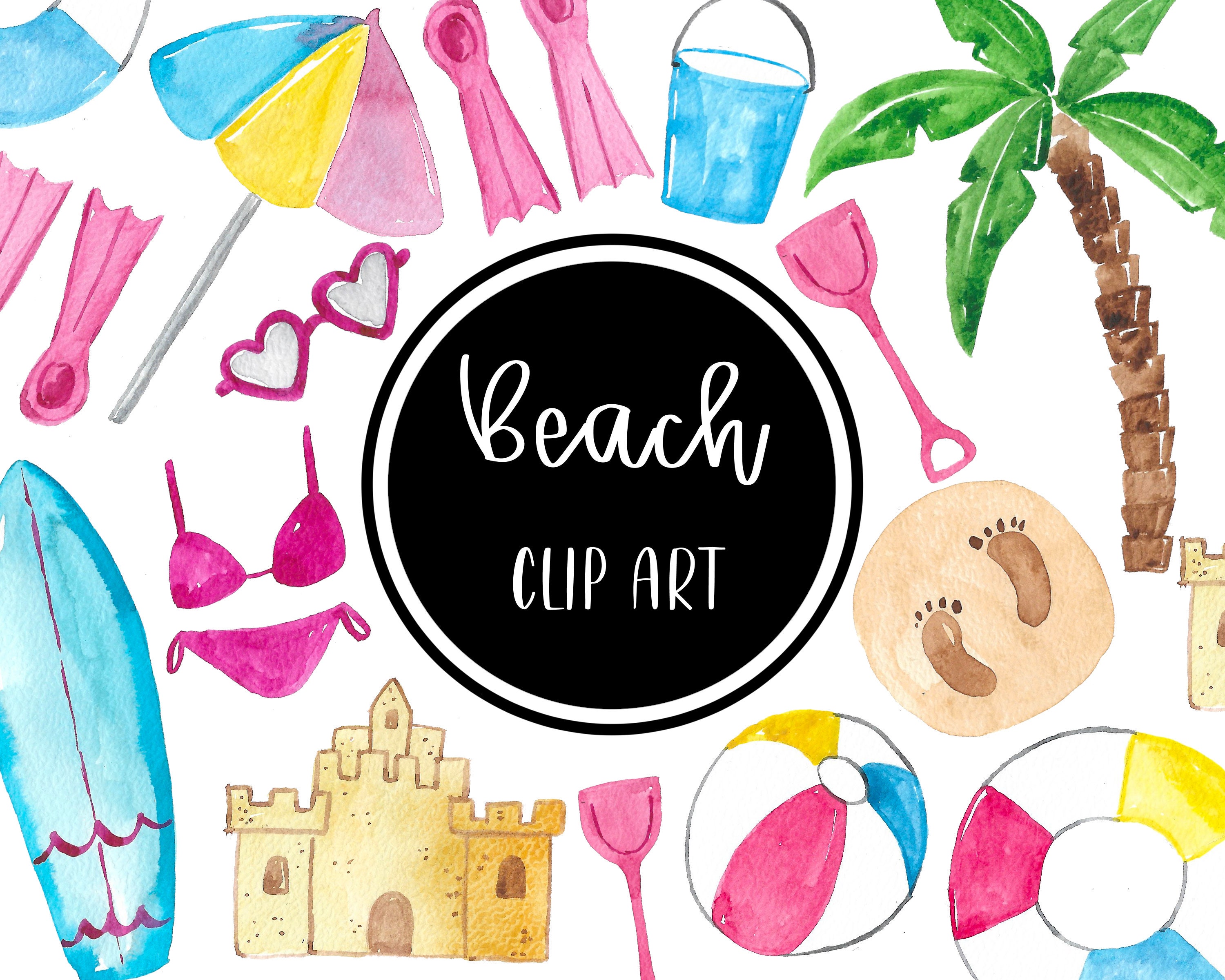 Beach Clip Art Watercolor Handpainted Digital Clipart Summer Sand ...
