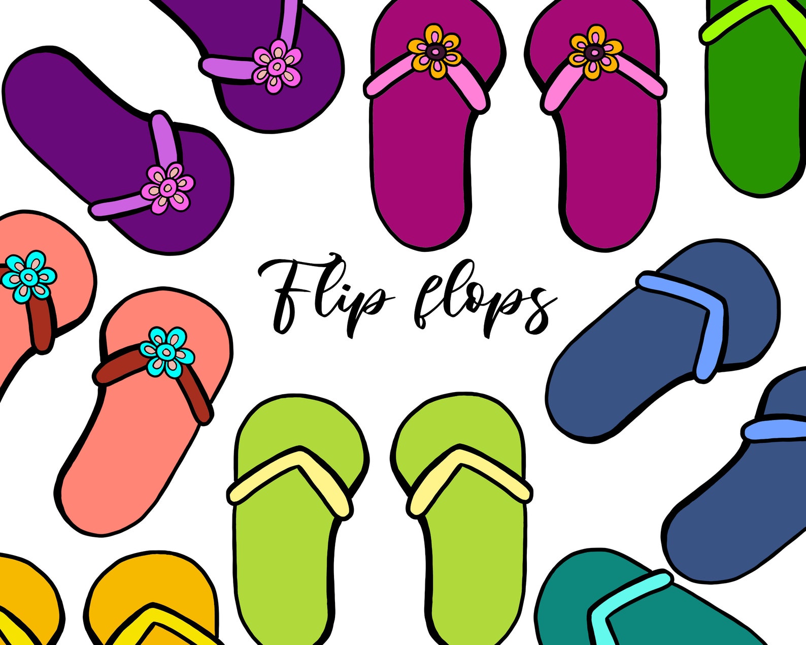 Flip Flops Sun Clip Art Watercolor Handpainted Digital Shoes - Etsy