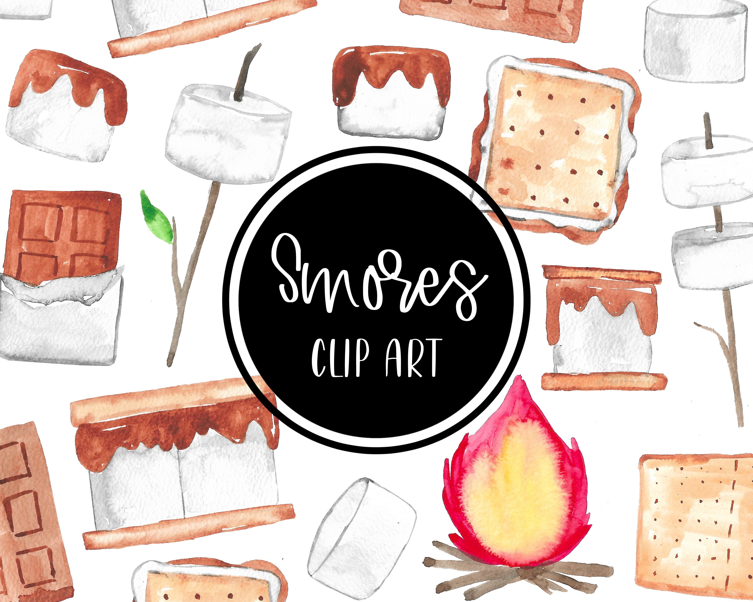 Smores Watercolor Handpainted Digital Clipart Camping - Etsy