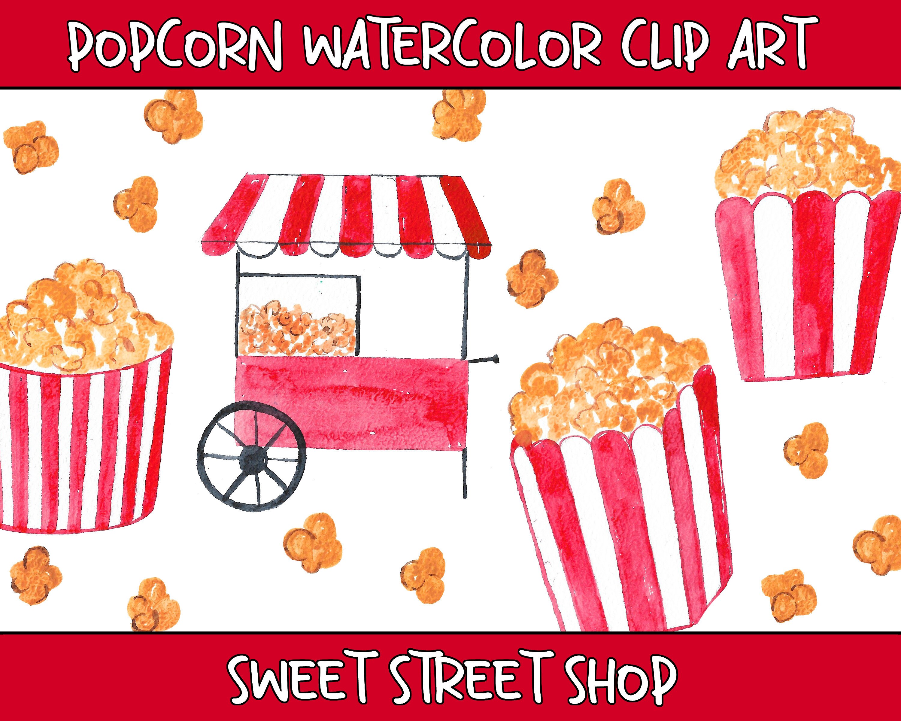 Popcorn Watercolor Handpainted Digital Clipart Food Carnival - Etsy