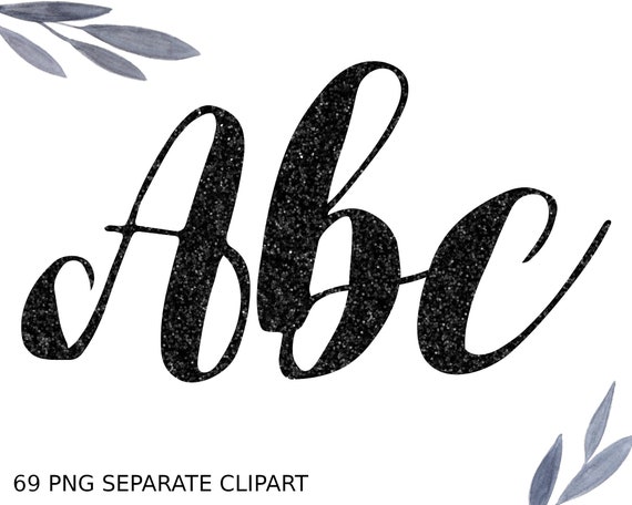 Alphabet Clip Art Black Glitter Alphabet Letters Cards | Etsy