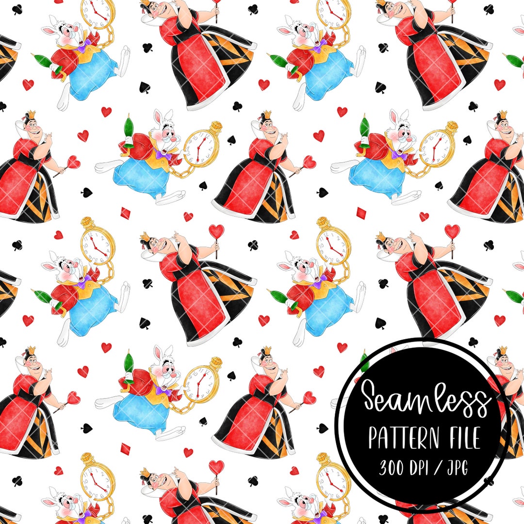 Alice in Wonderland Seamless Pattern, Digital Paper Background JPG - Etsy