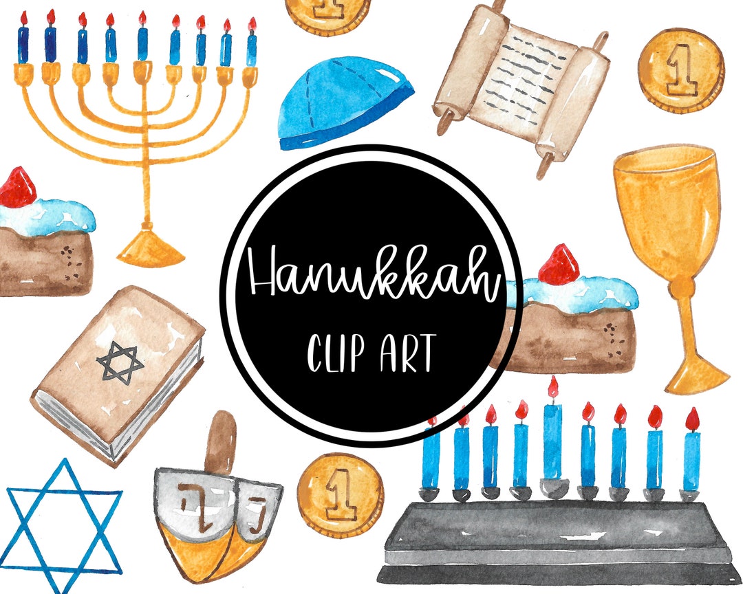 Hanukkah Clip Art Watercolor Handpainted Digital Clipart Menorah ...