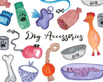 Watercolor Dog Accessories Clipart - Etsy