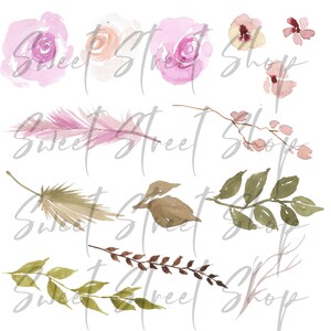 Watercolor Flowers Handpainted Digital Clipart Leave Leaf Floral ...