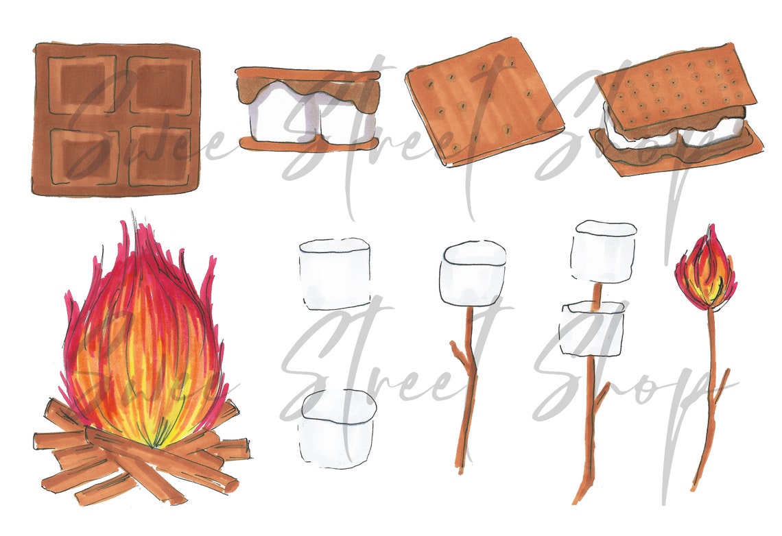 Smores Watercolor Handpainted Digital Clipart Camping - Etsy