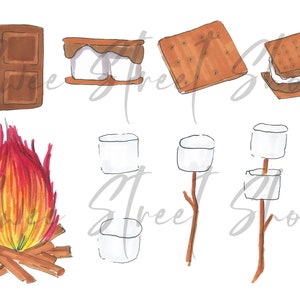 Smores Watercolor Handpainted Digital Clip Art Clipart Camping ...