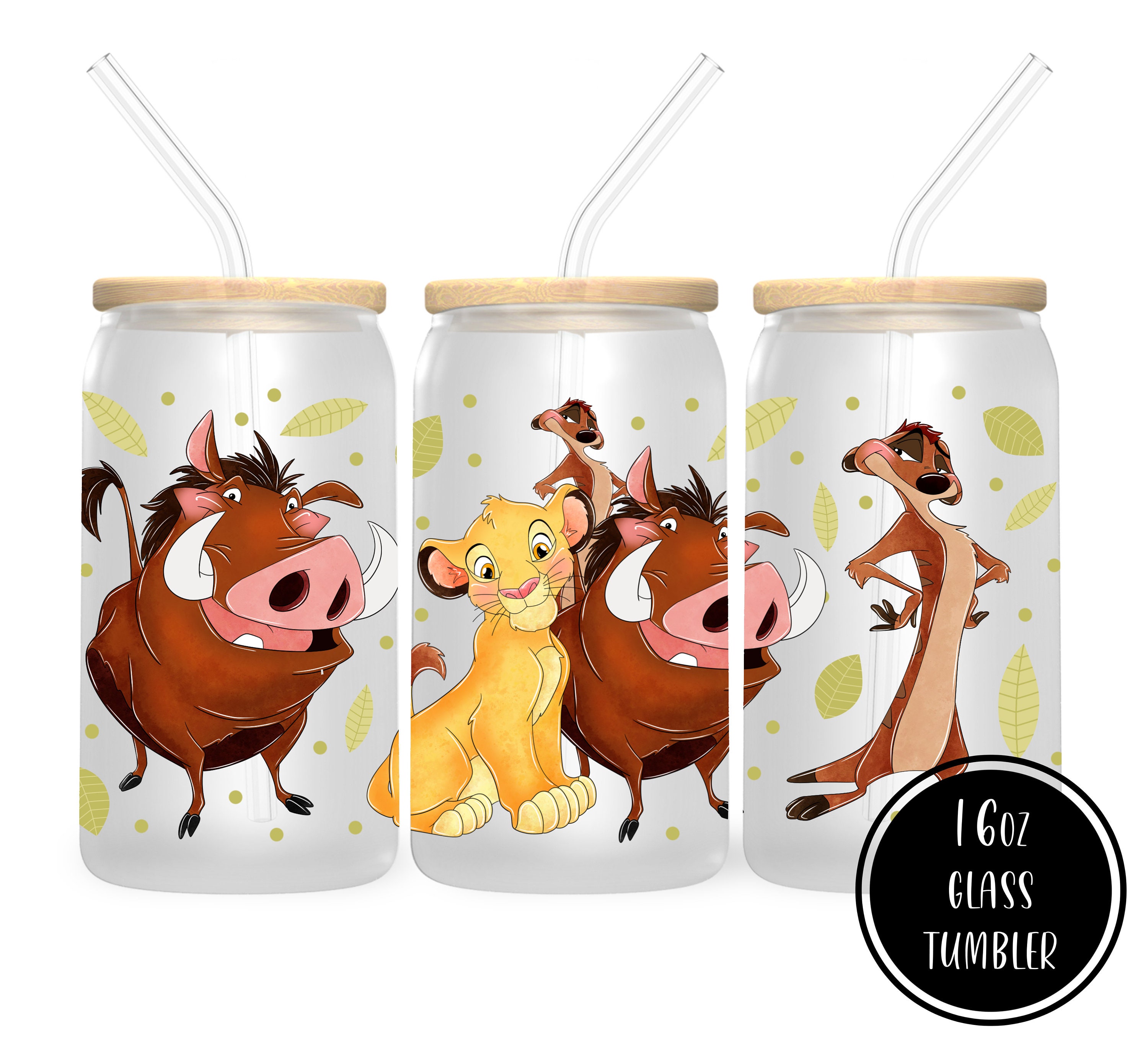 Lion King Simba Pumbaa Timon Cup PNG File DIGITAL DOWNLOAD 16oz Glass ...