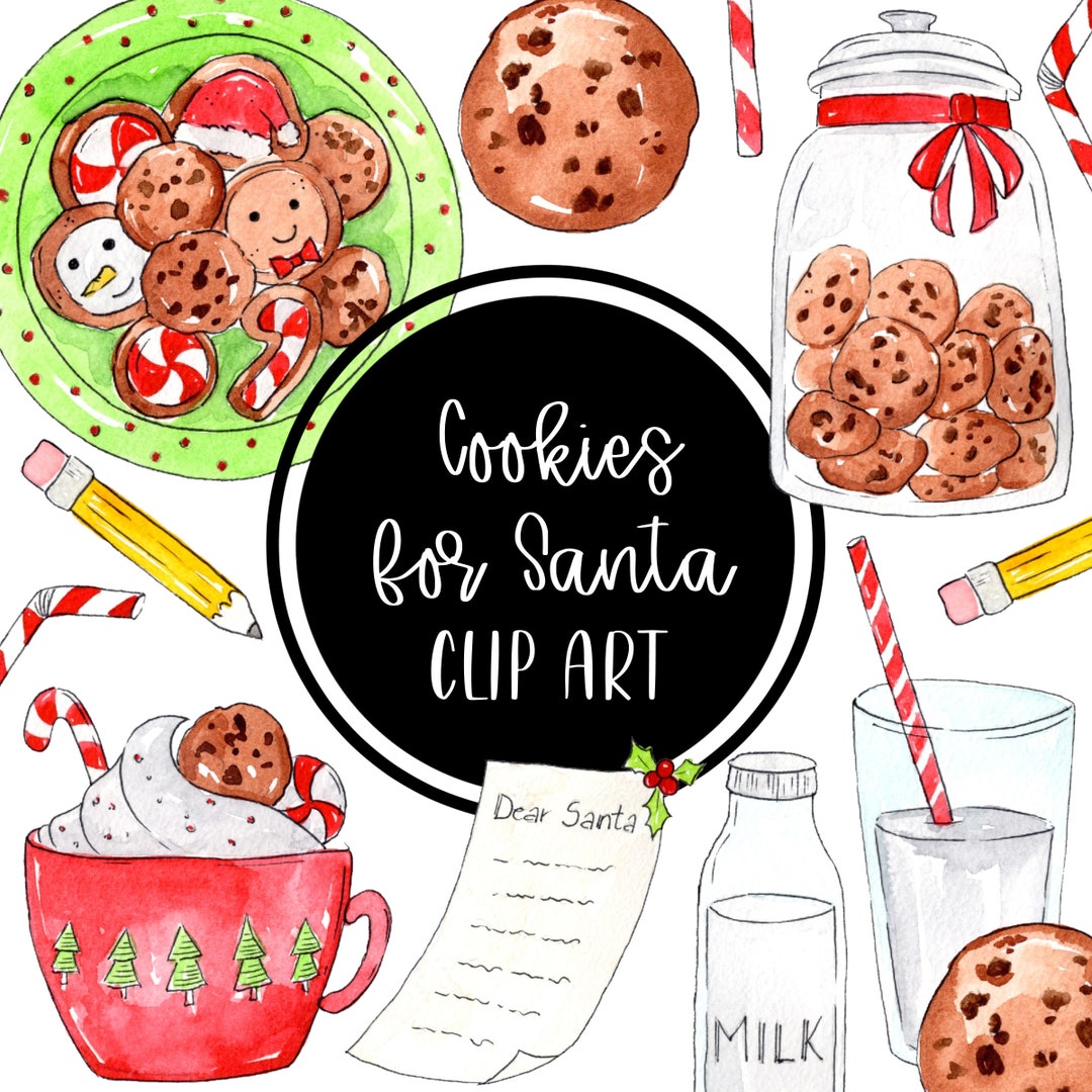 Cookies for Santa Watercolor Digital Clip Art, Christmas Holiday ...