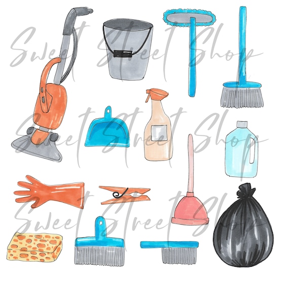 House Cleaning Tools Drawing With Names
