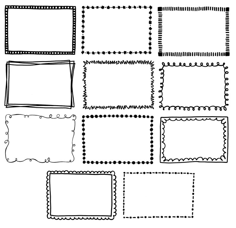 Frames Doodle Border Clipart Watercolor Handpainted Digital | Etsy