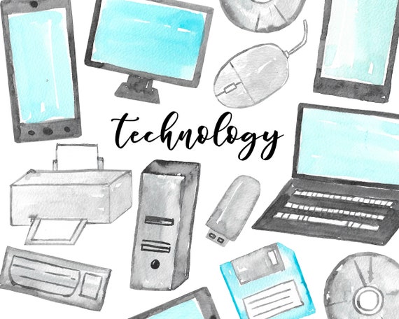 Technology Clipart Watercolor Handpainted Digital Clipart - Etsy UK