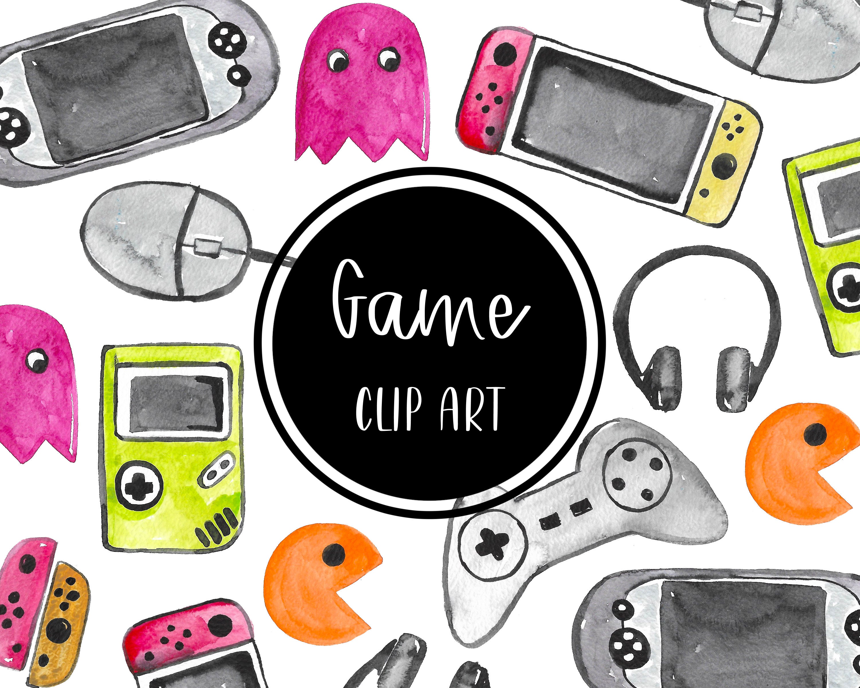 Video Games Clip Art Watercolor Handpainted Digital Clipart Computer ...